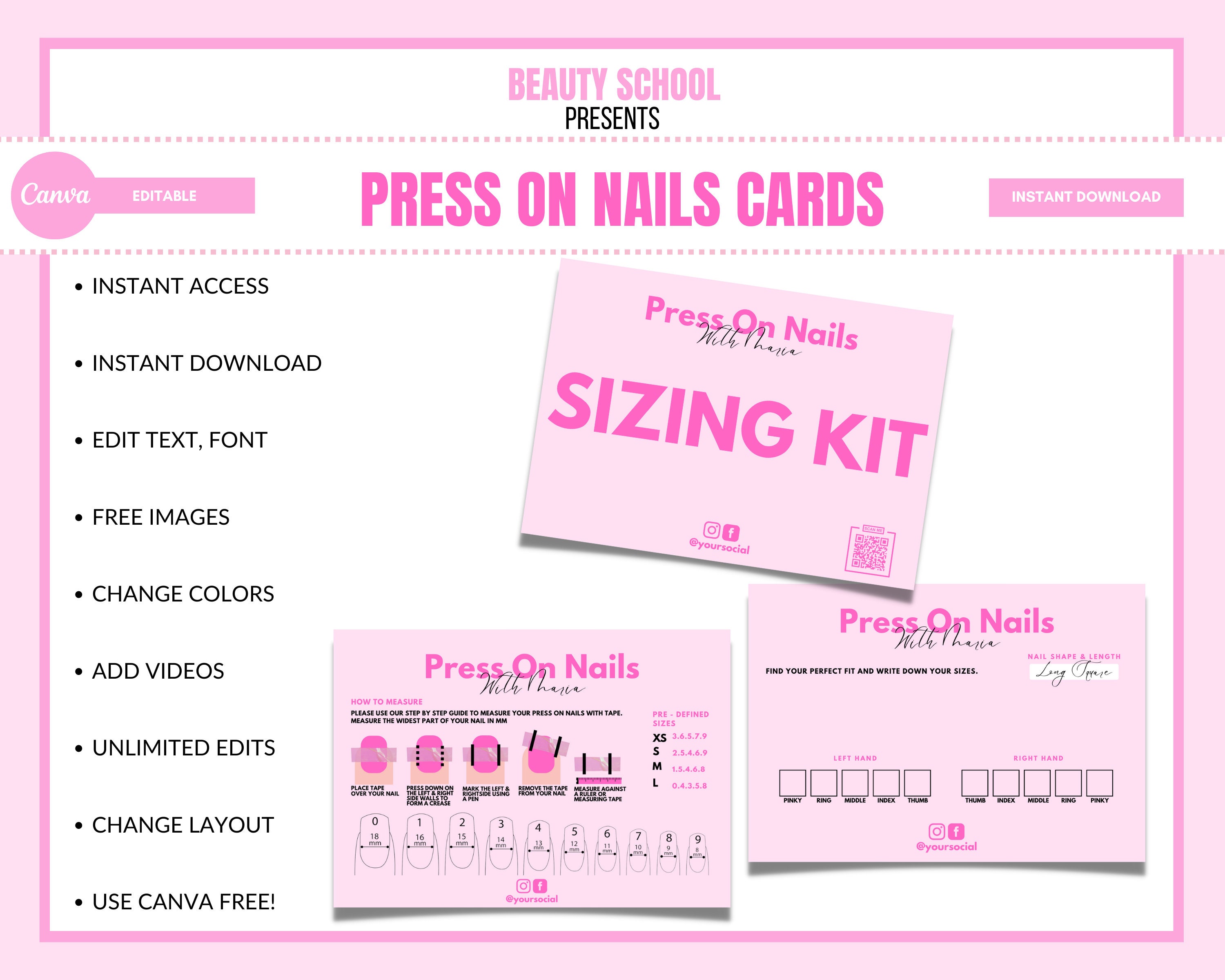 Press on Nail Sizing Kit, Press on Nails Chart Card, Press on Nails ...