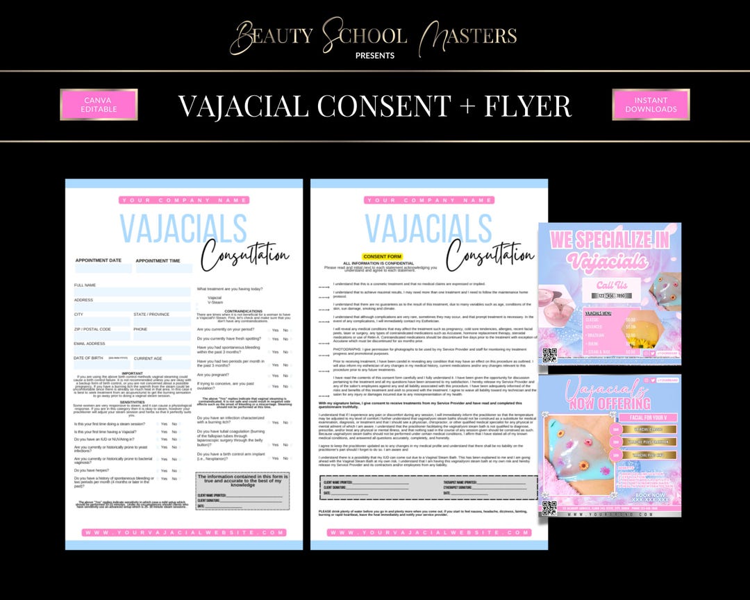 Vajacial Consent Form & Flyer, Editable Canva Template (instant ...