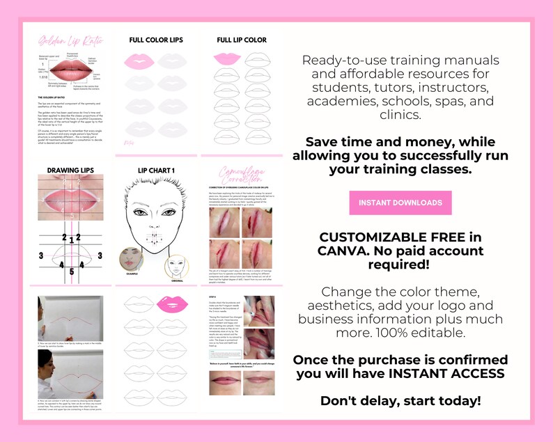 Editable Lip Blush Practice Workbook, Lip Mapping Training, PMU Lip ...
