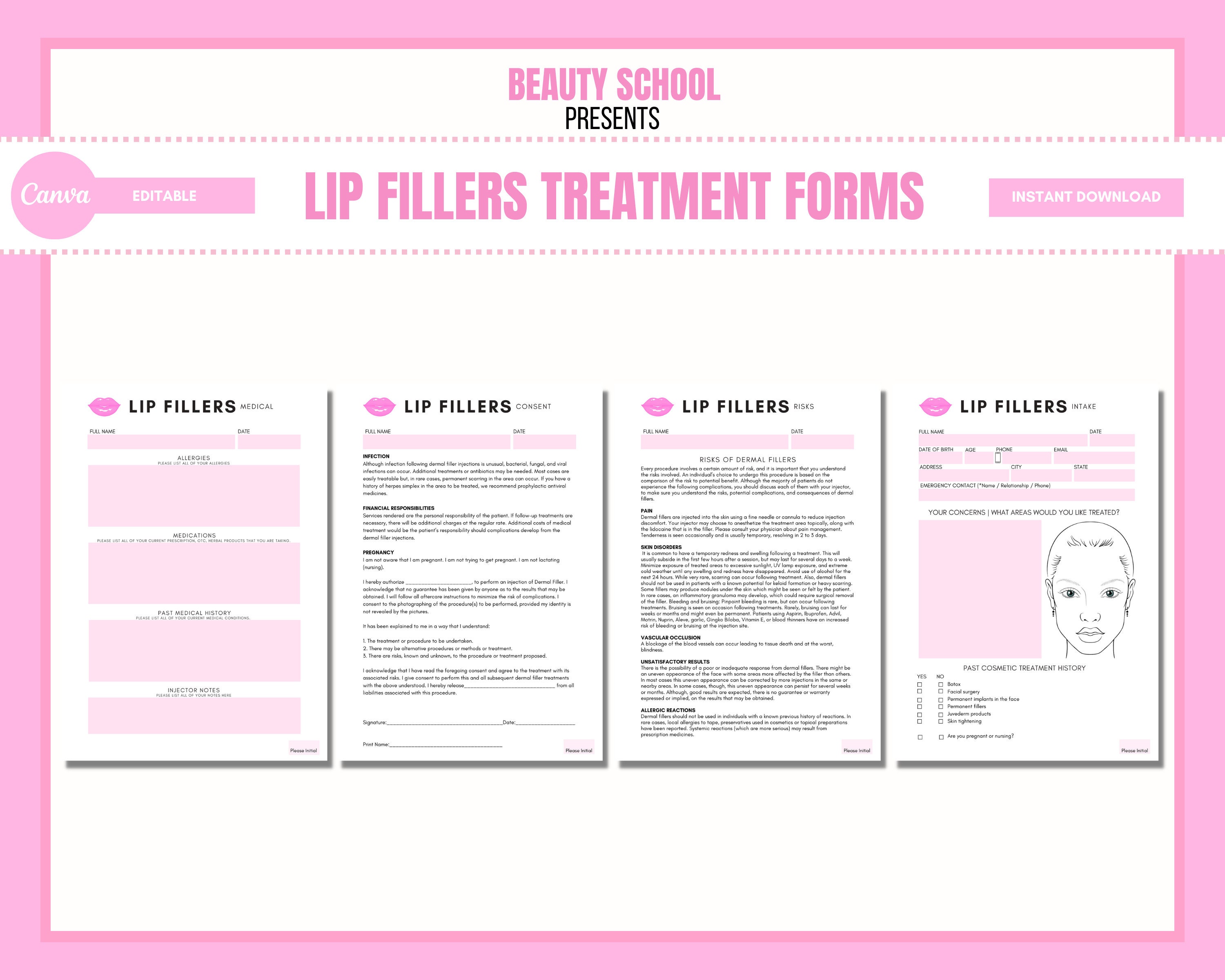 Lip Filler Forms, Client Intake Forms, Lip Injections, Aesthetician ...