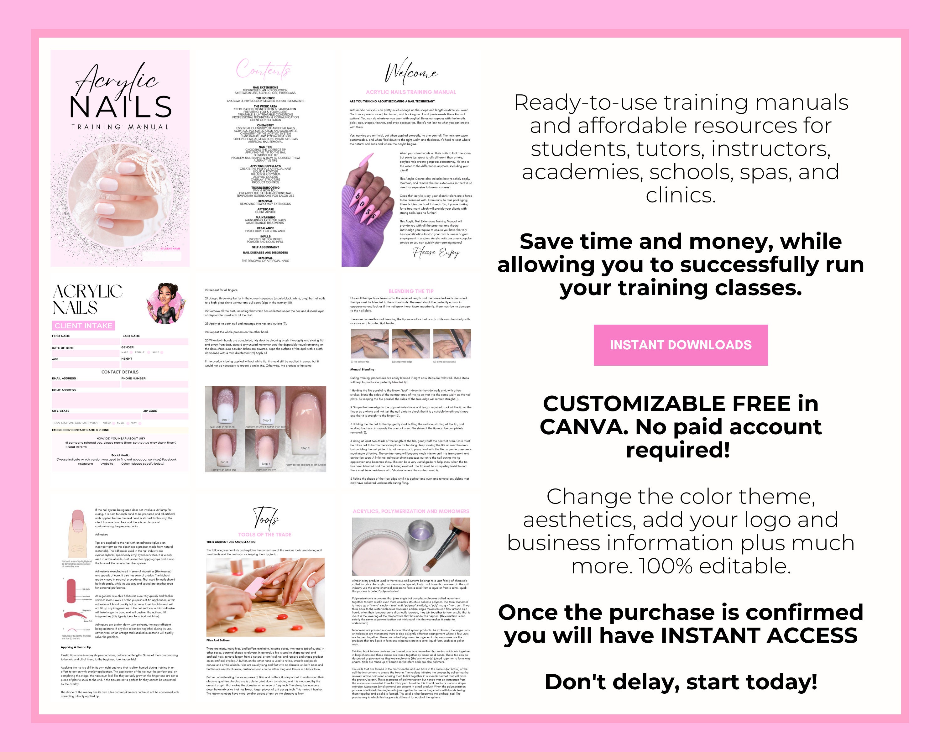 Acrylic Nails Extensions Training Manual, Acrylic Nail Editable ...