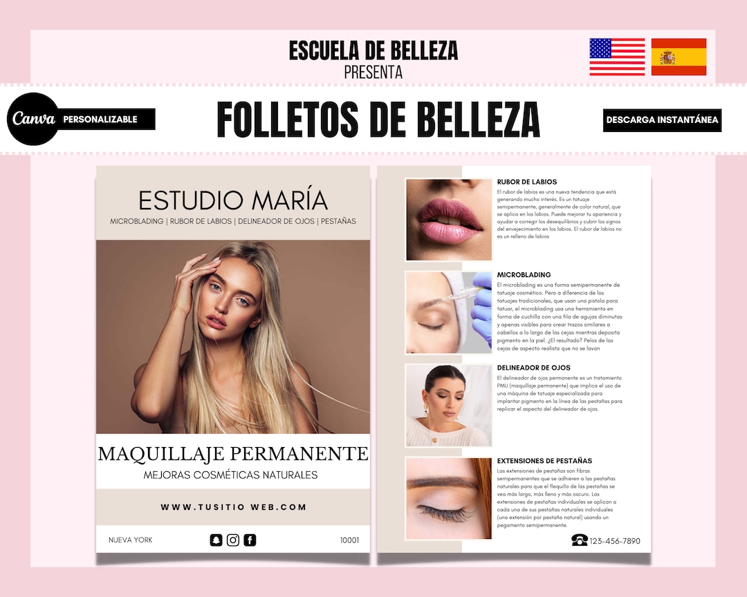 Spanish Permanent Makeup Ads, Beauty Brochure Brand Awareness Templates ...