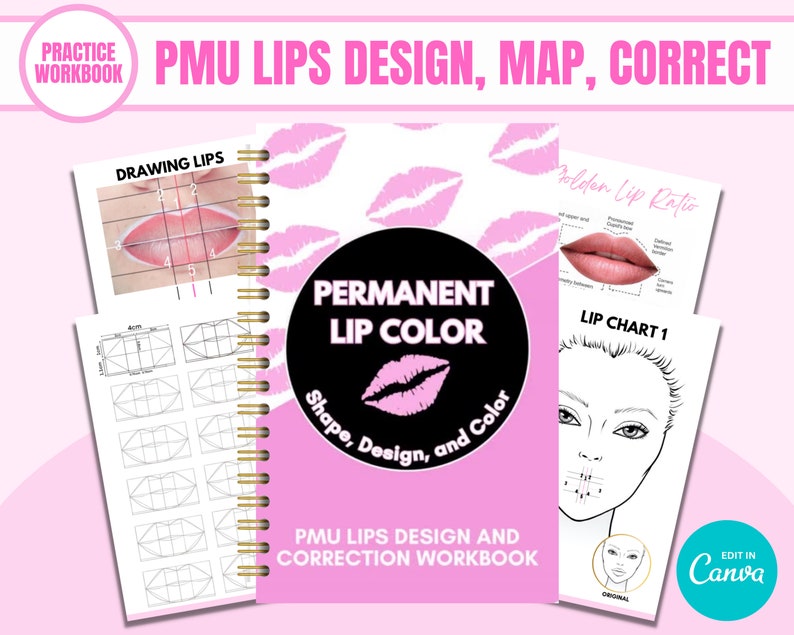 Editable Lip Blush Practice Workbook, Lip Mapping Training, PMU Lip ...