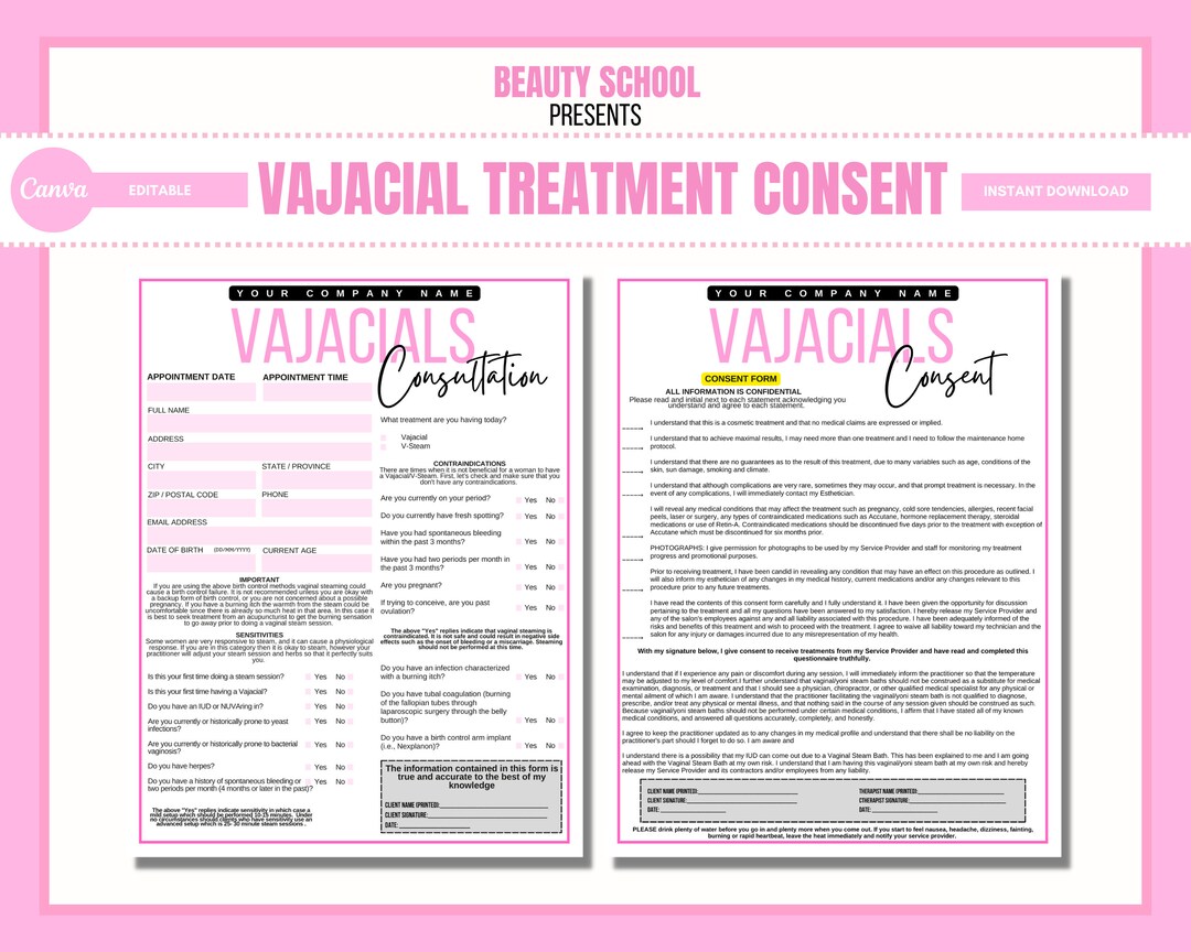 Vajacials Consent Forms, Consultation, Instant Download, Add Your Logo ...
