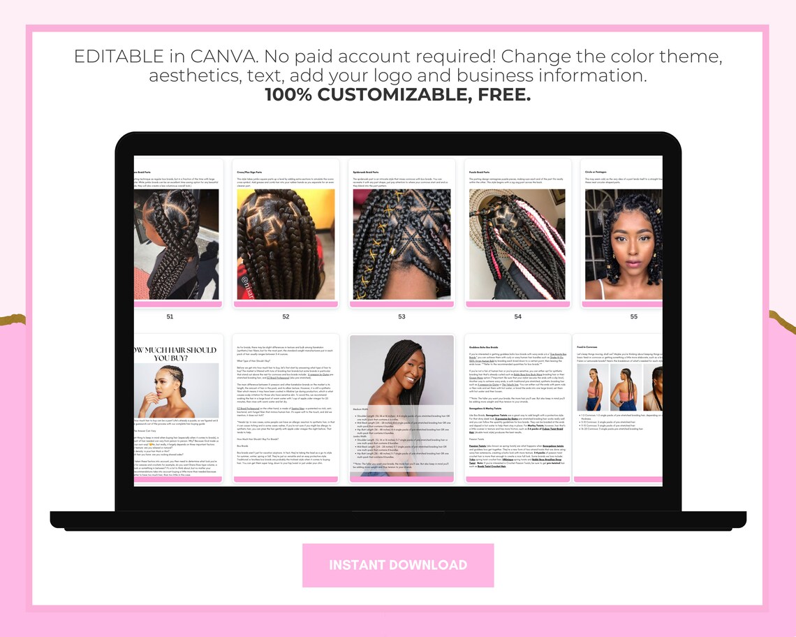 Hair Braiding Training Manual, Braid Extensions Guide (canva PDF) - Etsy
