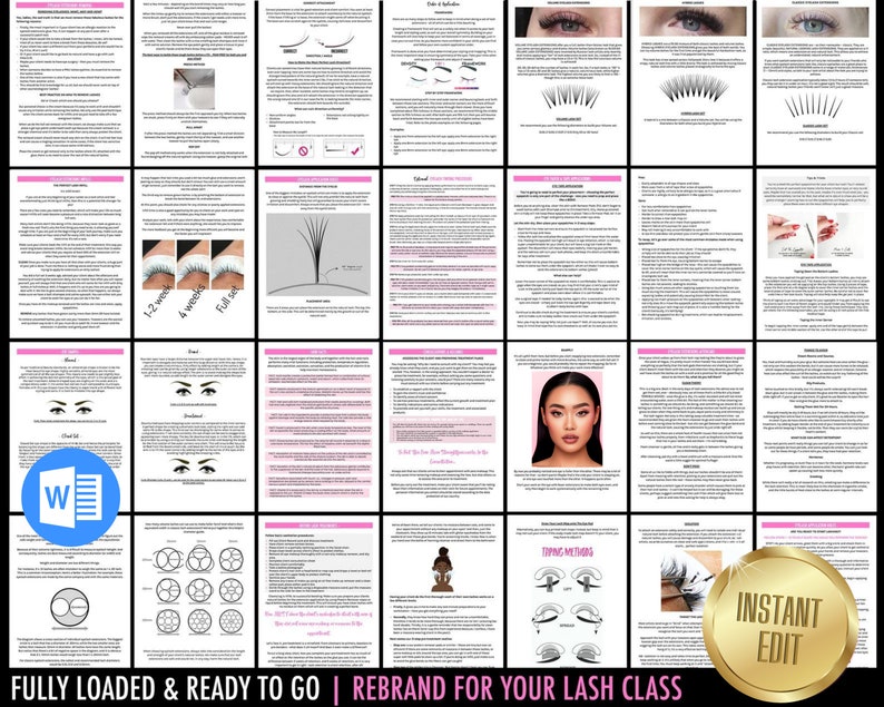 Lash Training Manual, Classic Eyelash Extensions, Guide, Eyelash Training, PDF, Editable,student ...