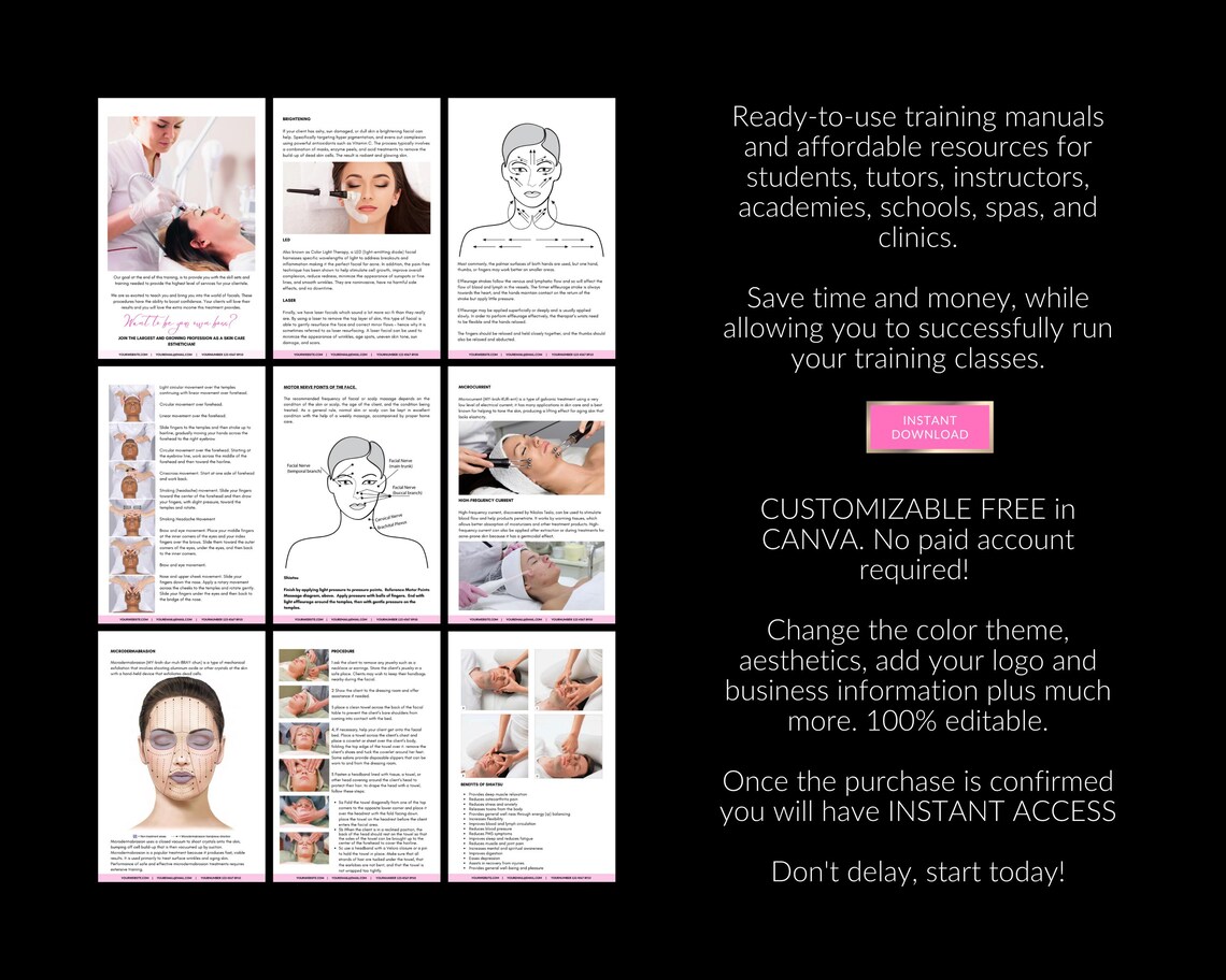 Facials Training Manual, Esthetician Course, Editable Canva Ebook (PDF ...