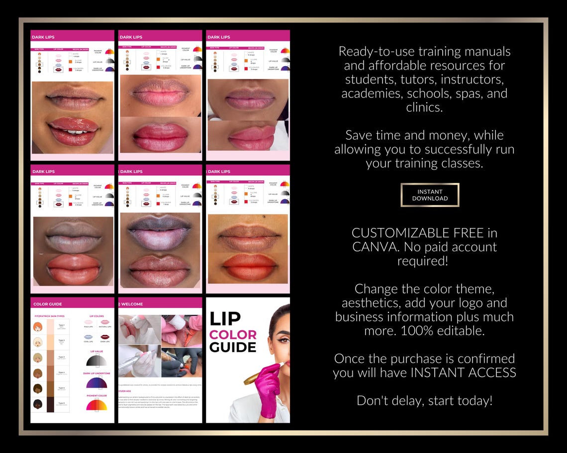 Editable PMU Lips Color Guide, Lip Tattoo Coloring (PDF Ebook) - Etsy