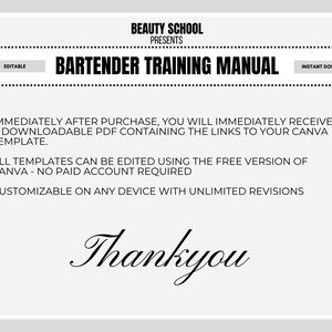 Bartender Training Manual, Bar Staff Handbook, Canva Template (edit in ...