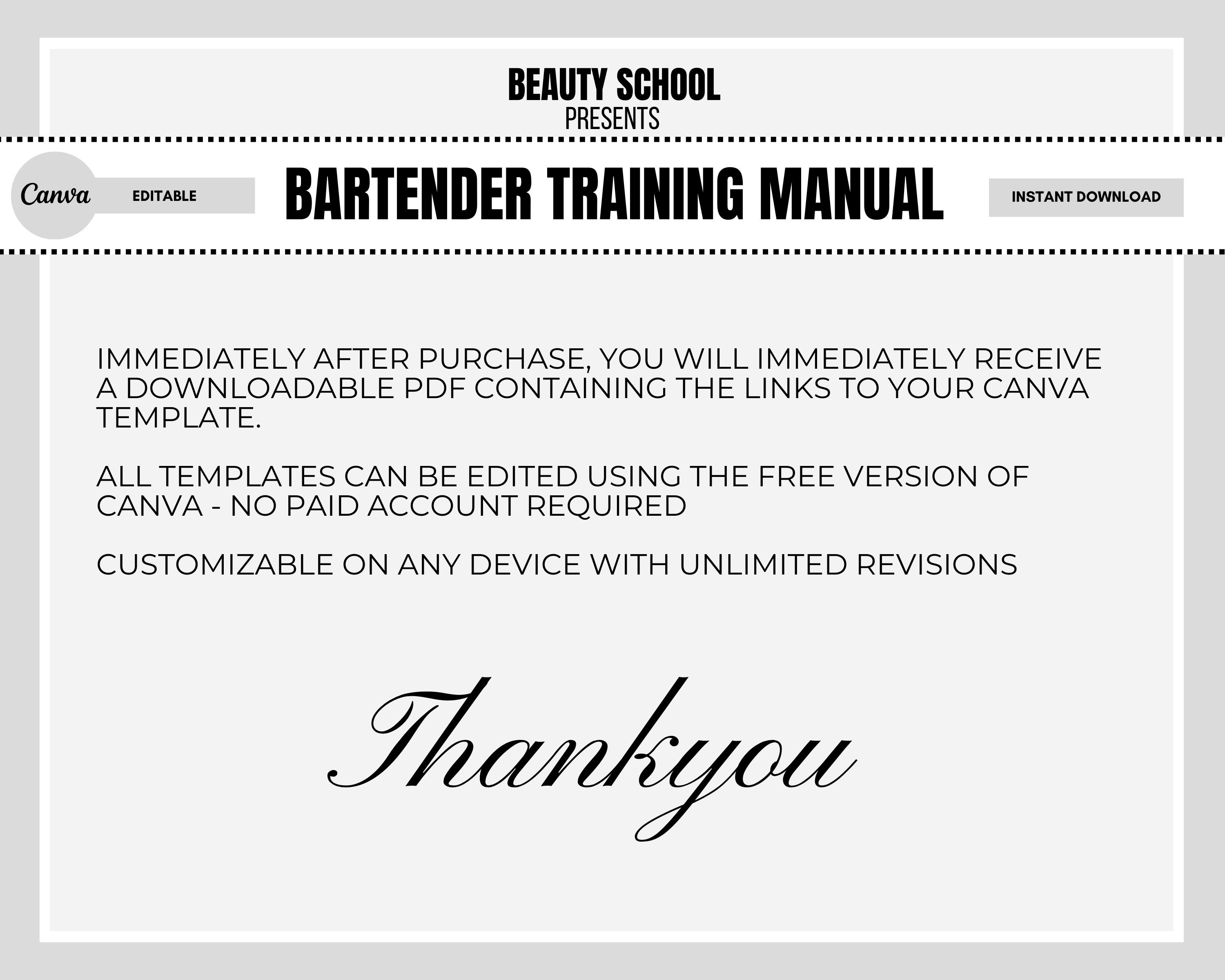 Bartender Training Manual, Bar Staff, Standard Operating Procedures for ...