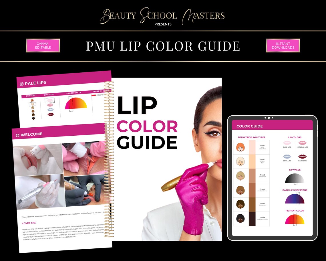 Editable PMU Lips Color Guide, Lip Tattoo Coloring (PDF Ebook) - Etsy