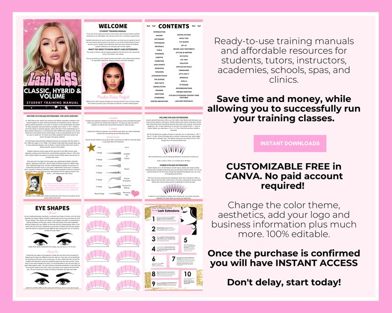 Eyelash Lash Manual Custom, Editable Training Manual, Classic, Volume ...