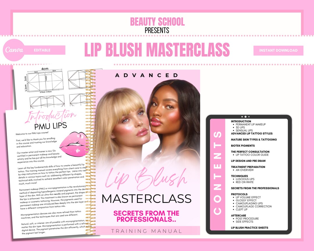 Lip Blush Training Course Manual, Editable in Canva, PMU Masterclass ...
