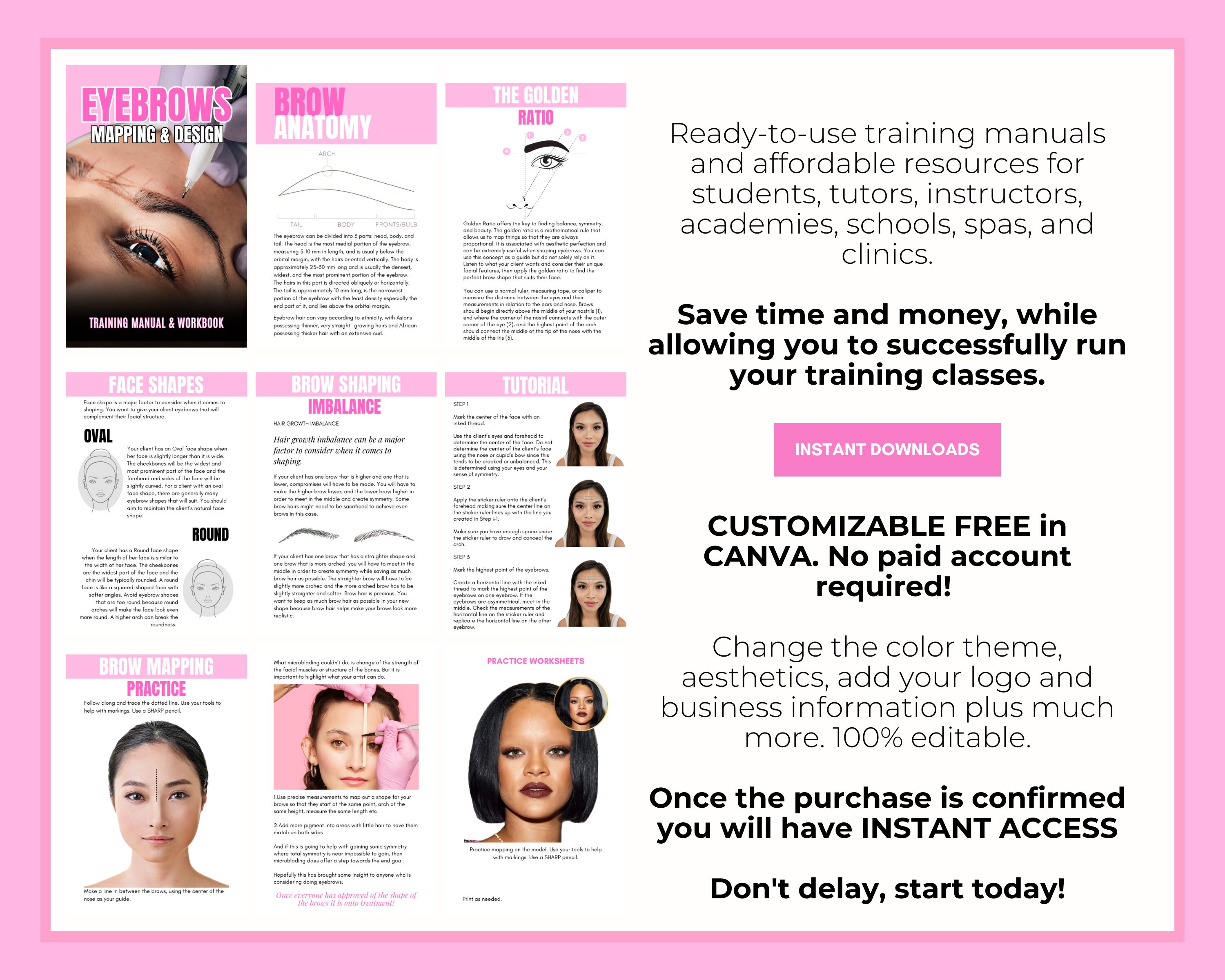 Brow Mapping Manual Eyebrow Design Training Guide Canva Editable