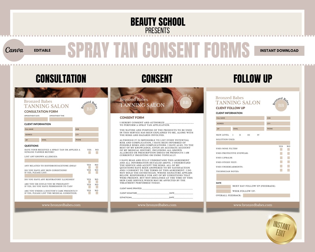 Spray Tanning Forms, Spray Tanning Consent, Spray Tan Consultation ...