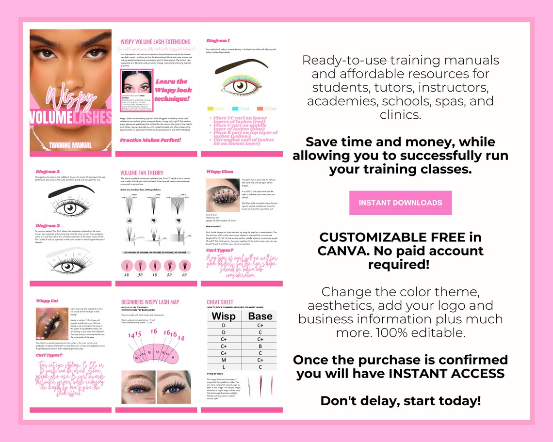 Wispy Volume Lash Training Manual, Lash Tech Training Guide, Digital PDF Ebook, Student, Tutor ...