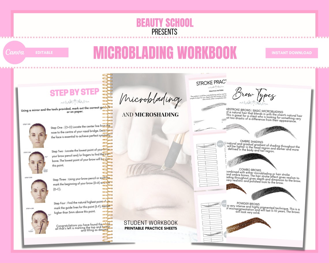 Editable Microblading Strokes Practice, Brow Hair, Transition Patterns ...