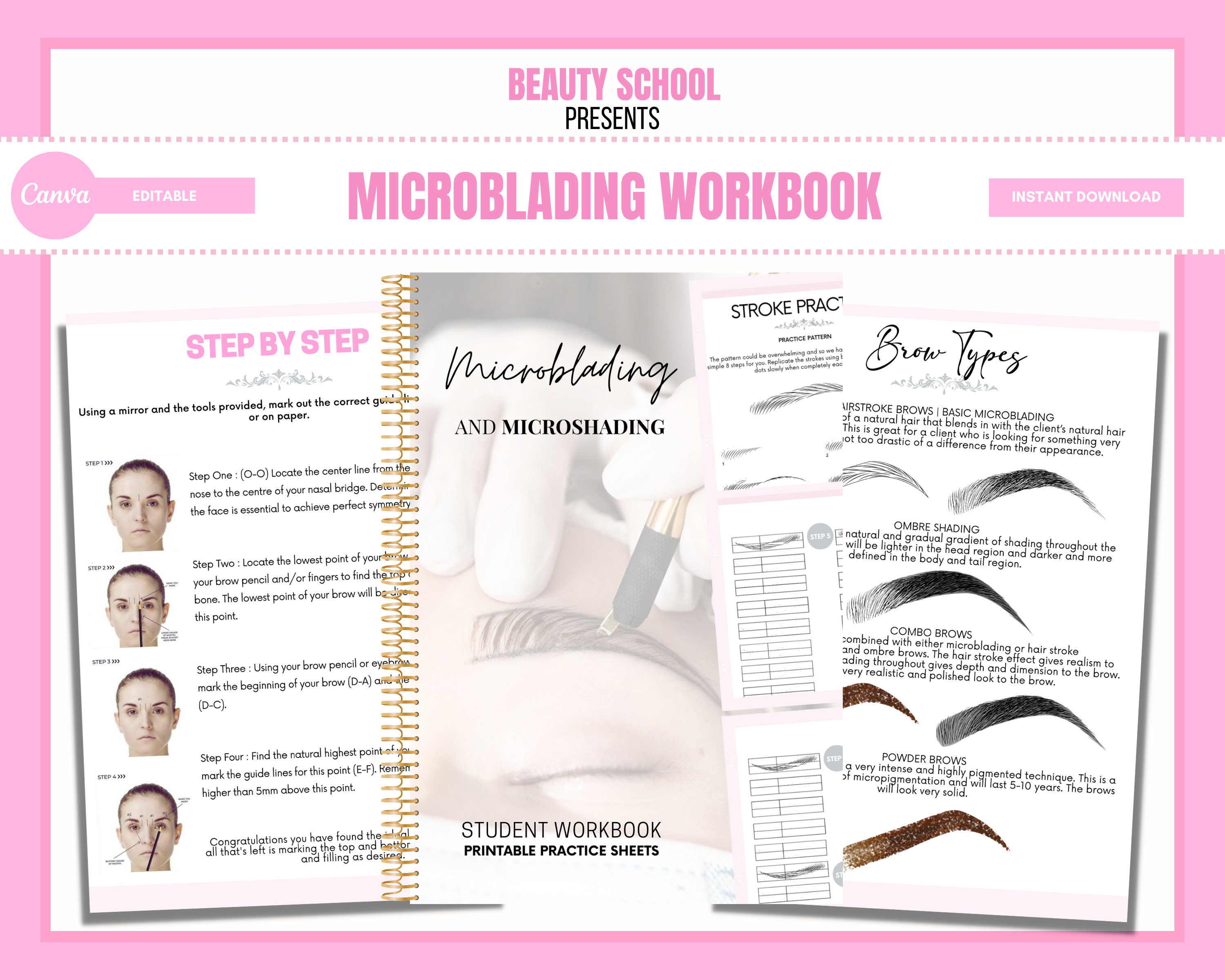 Editable Microblading Strokes Practice, Brow Hair, Transition Patterns ...