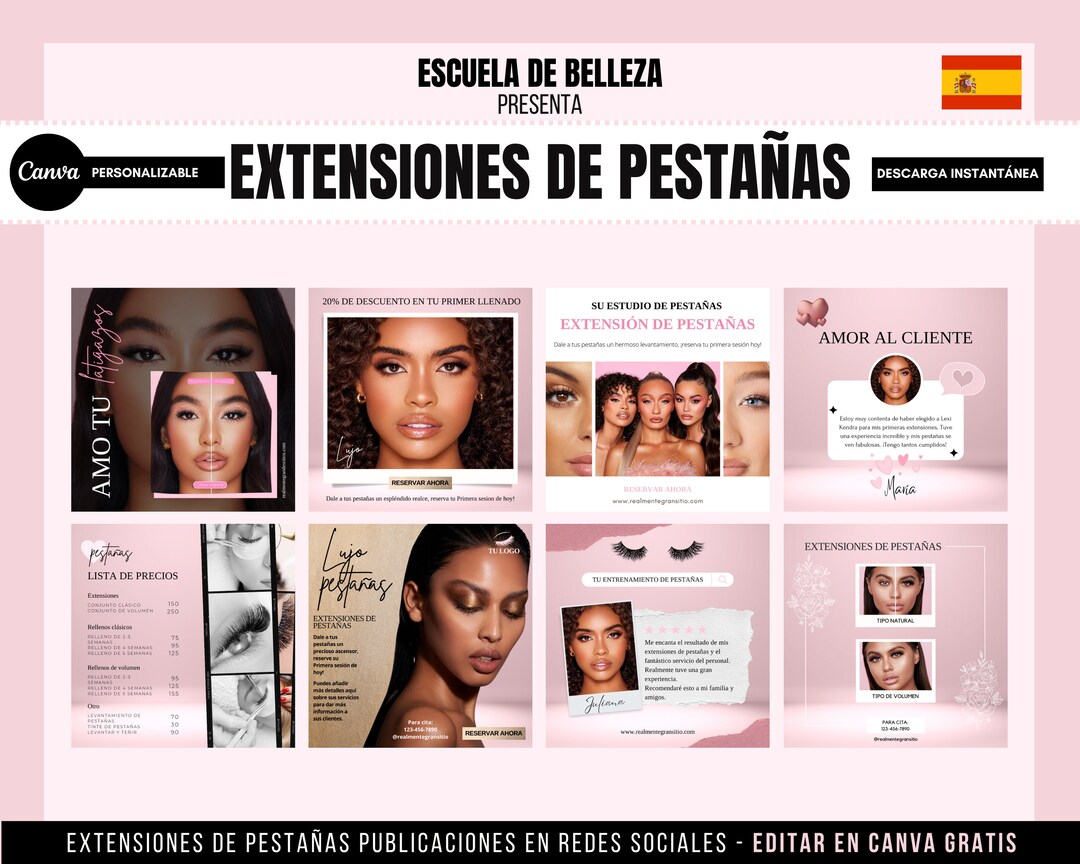 Spanish Lash Extension Flyer Templates, Social Media Posts, Instagram ...