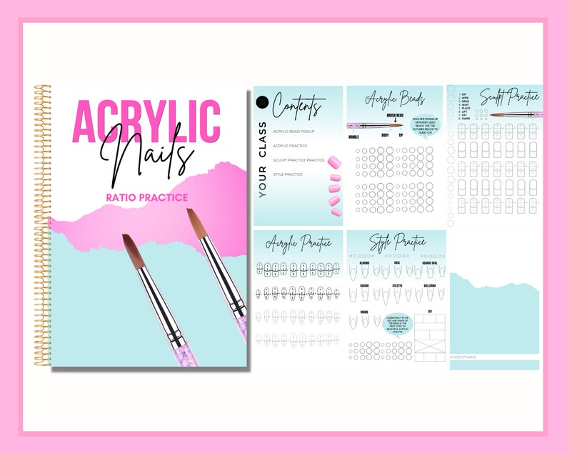 Acrylic Nails Application Practice Sheets, Acrylic Bead Ratio Workbook ...