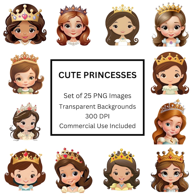 Cute Princess Clipart in PNG Format 25 Images, High Resolution 300 DPI ...