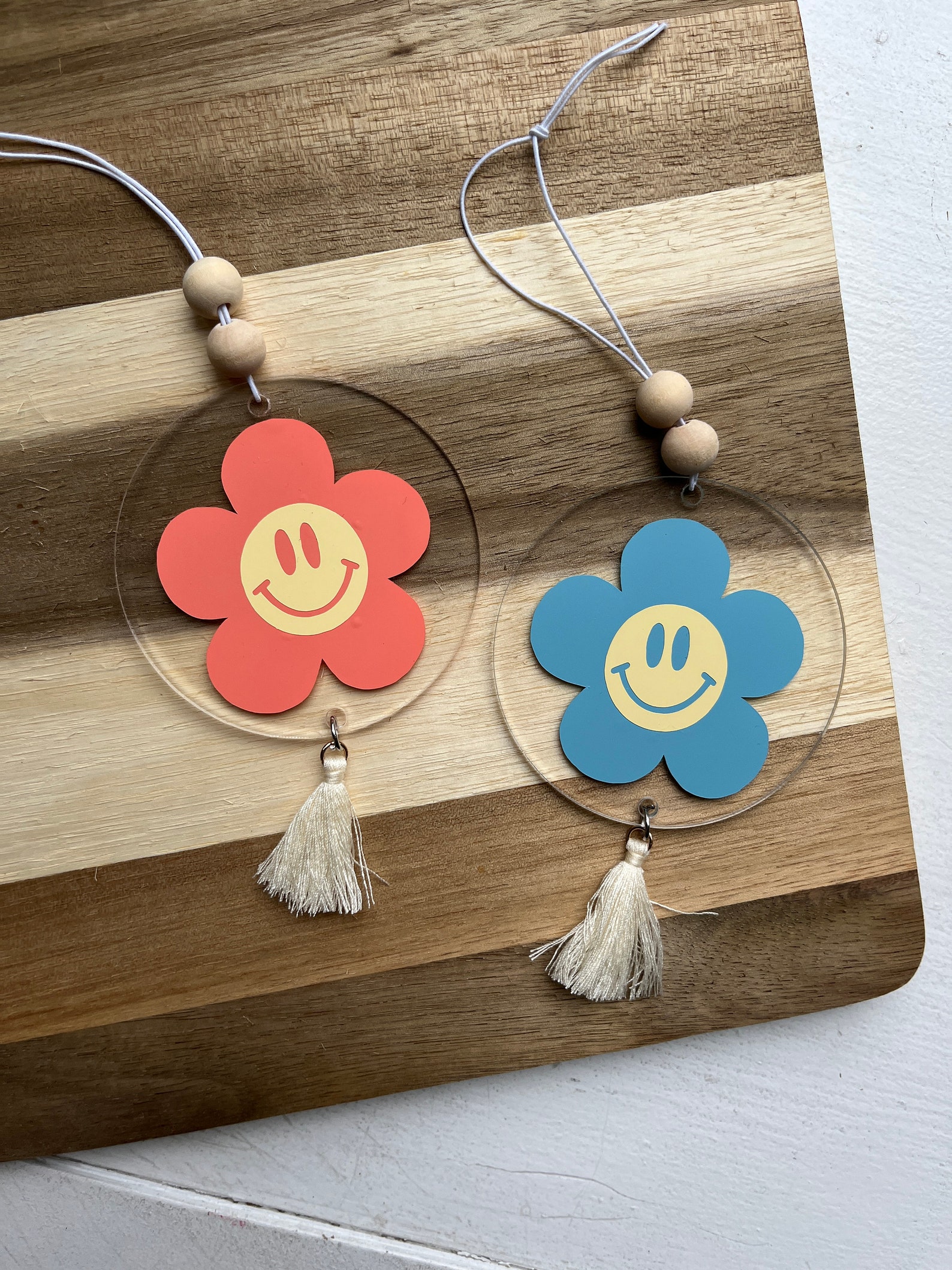 Floral Car Charm | Smiley Face Car Charm | Groovy Rearview Mirror ...