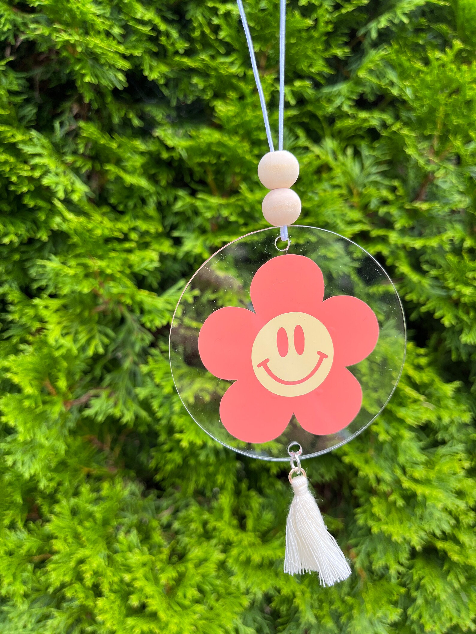 Floral Car Charm | Smiley Face Car Charm | Groovy Rearview Mirror ...