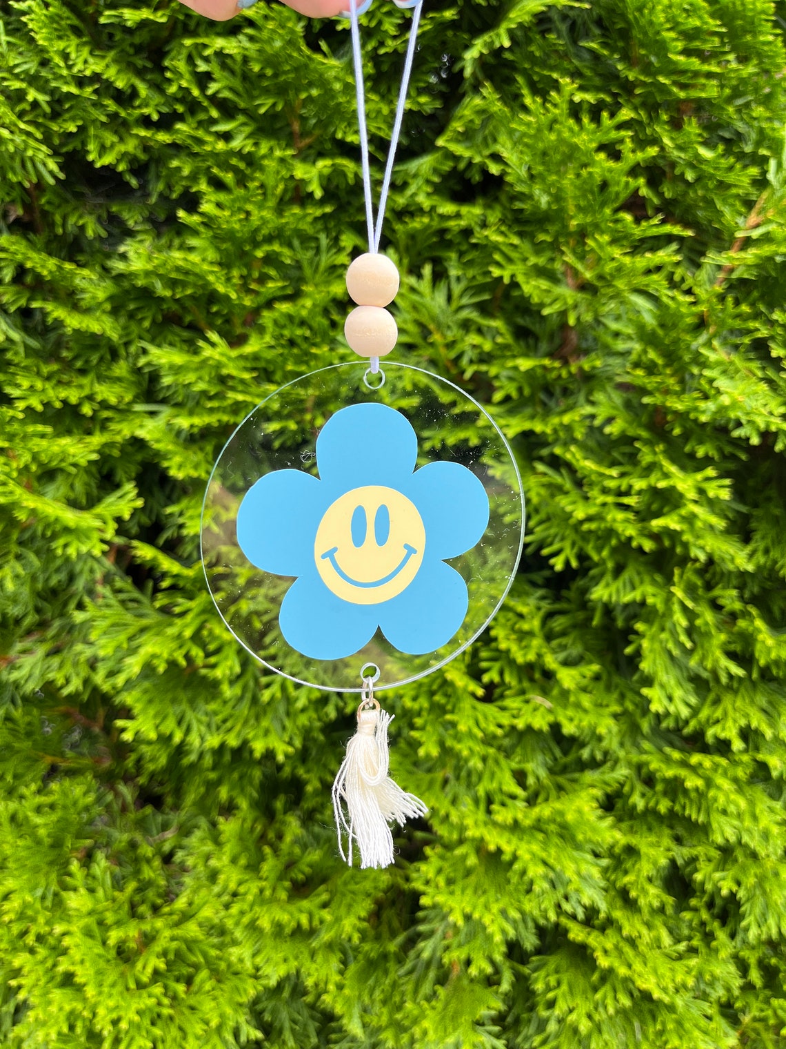 Floral Car Charm | Smiley Face Car Charm | Groovy Rearview Mirror ...