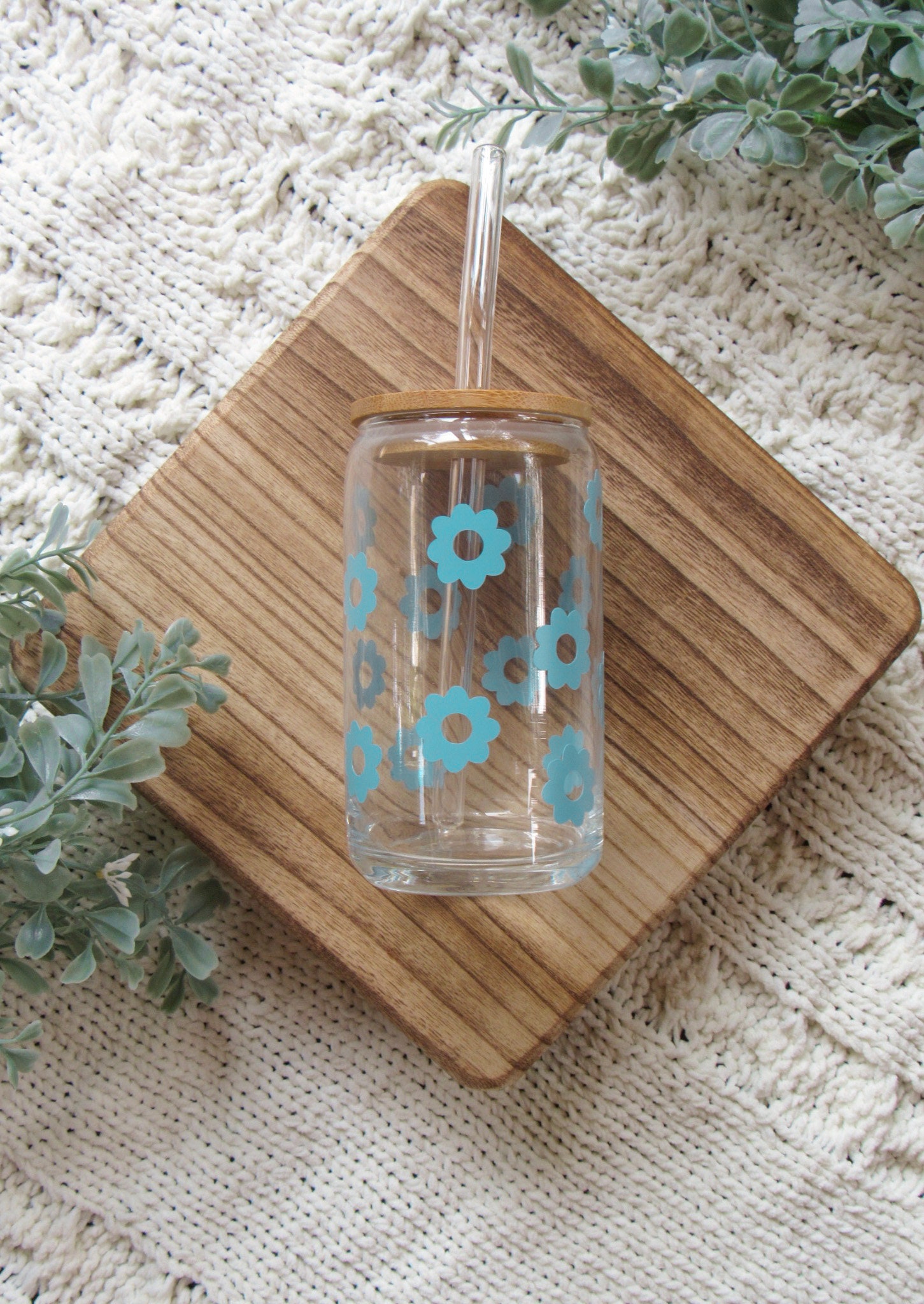 Daisy Glass Cup Iced Coffee Cup Glass Beer Can Floral Glass - Etsy