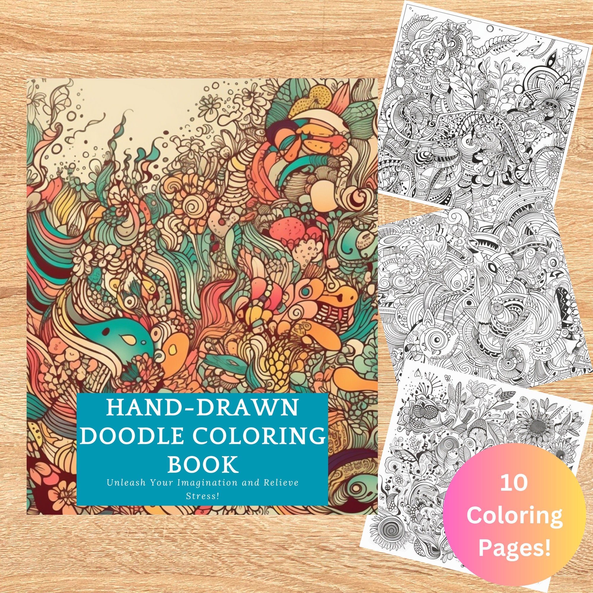 Hand-drawn Doodle Coloring Book Detailed Coloring Stress - Etsy