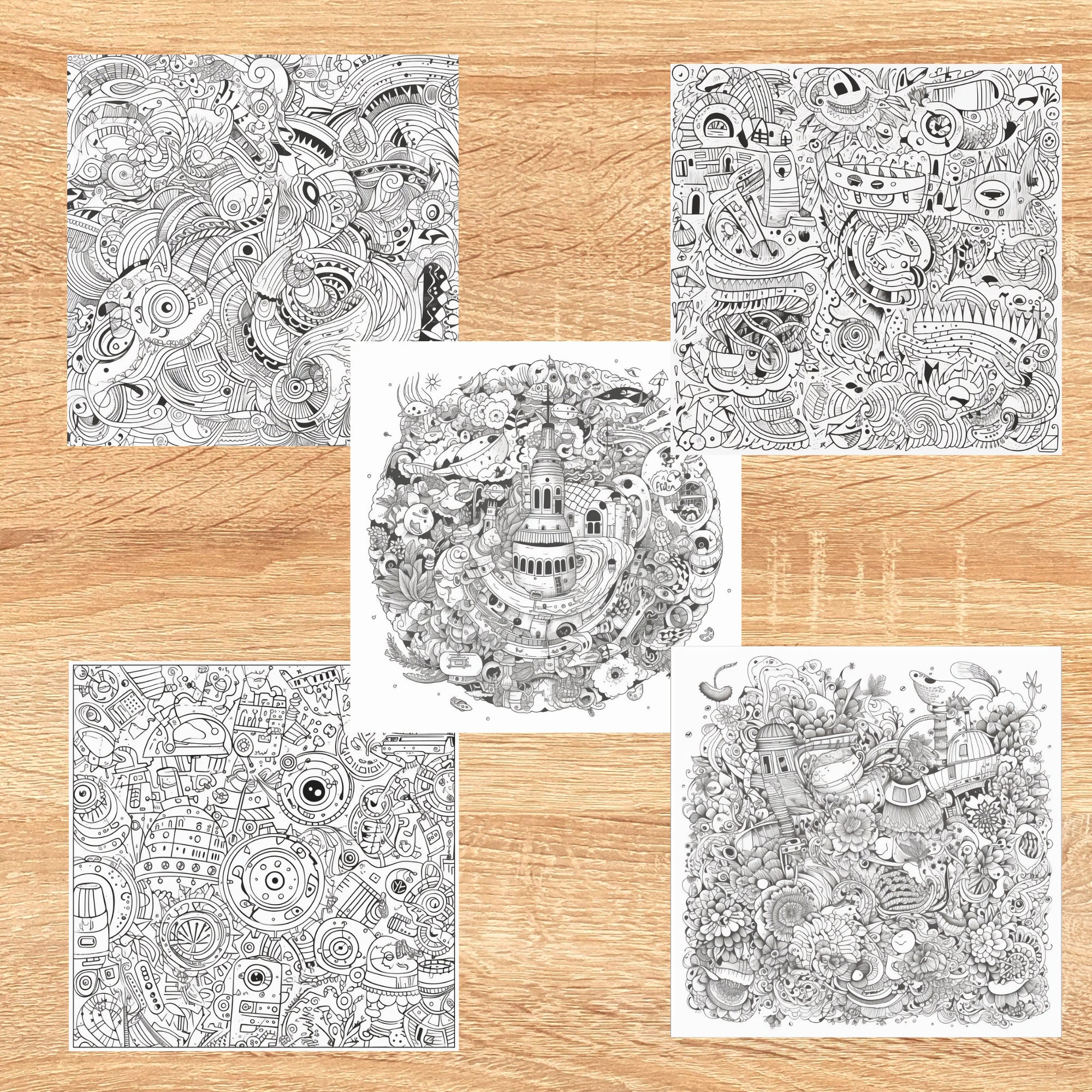 Hand-drawn Doodle Coloring Book Detailed Coloring Stress - Etsy