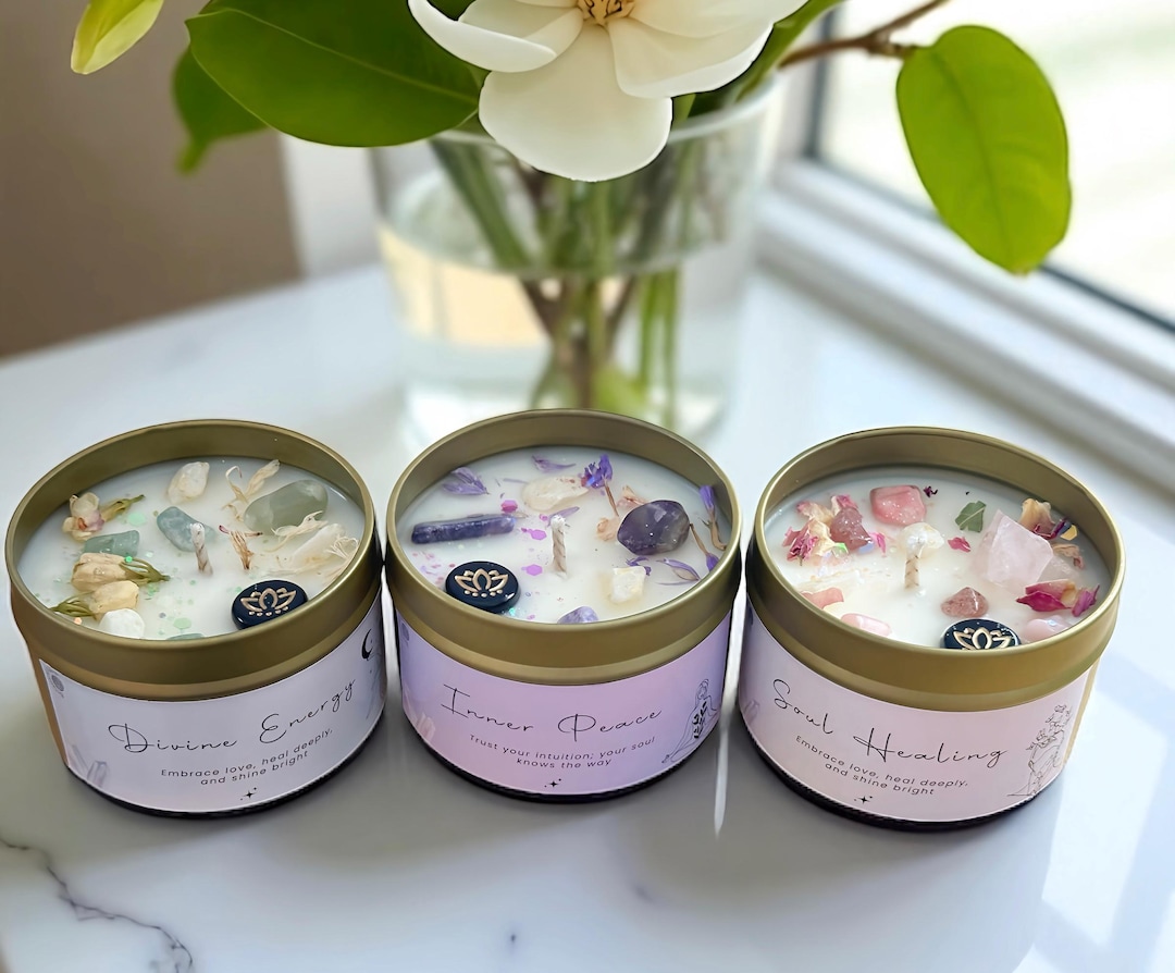 Mindfulness Candles – Amethyst, Rose Quartz & Jade – Inner Peace, Soul ...
