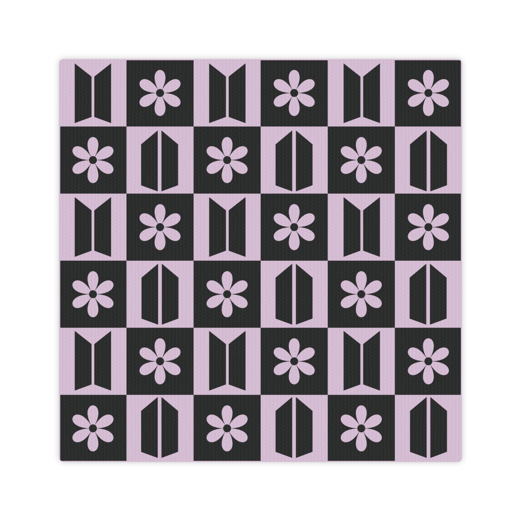 BTS Logo Checkered Pattern With Daisies Canvas Photo Tile BTS Wall ...