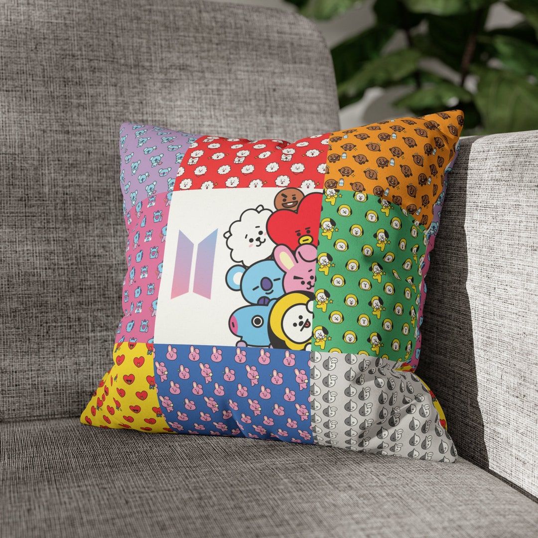 BTS BT21 Characters Patchwork Colorful Design - Double Sided Faux Suede ...