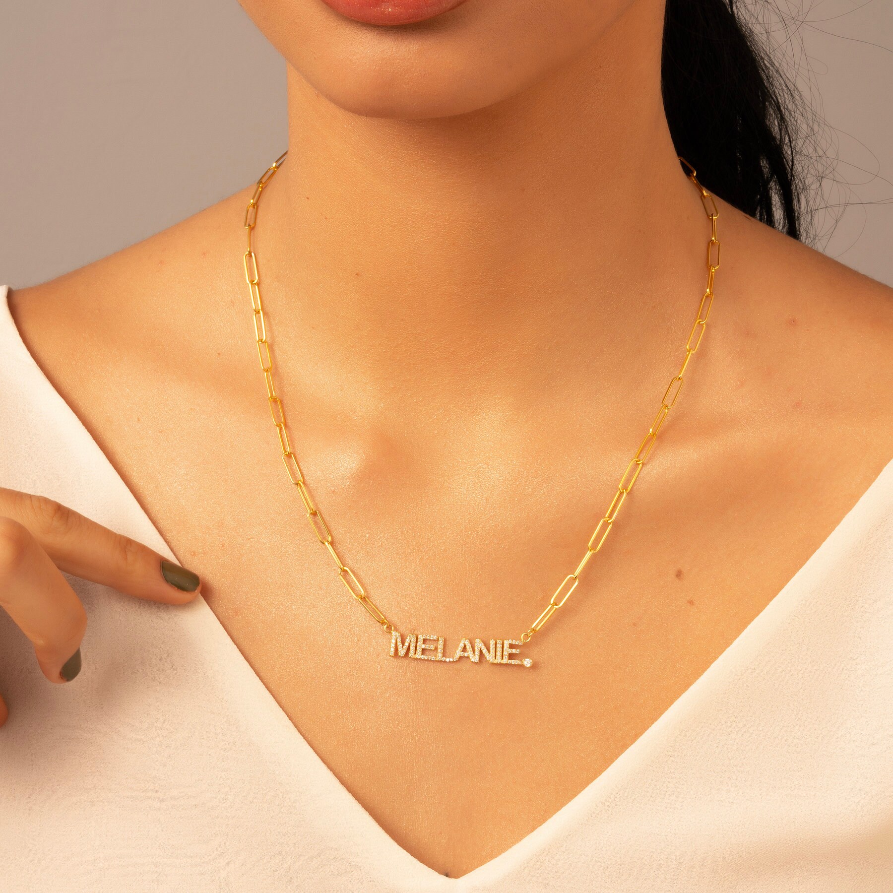 14k Gold Name Necklace Diamond Name Necklace Silver Pave Name