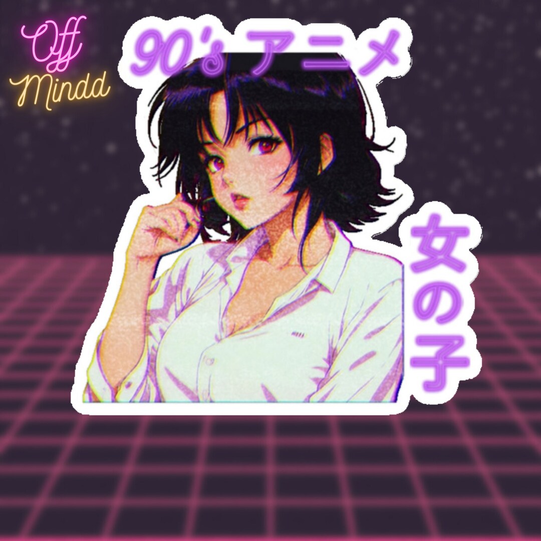 Anime Girl Vaporwave Sticker, Aesthetic Anime Waifu Sticker - Etsy