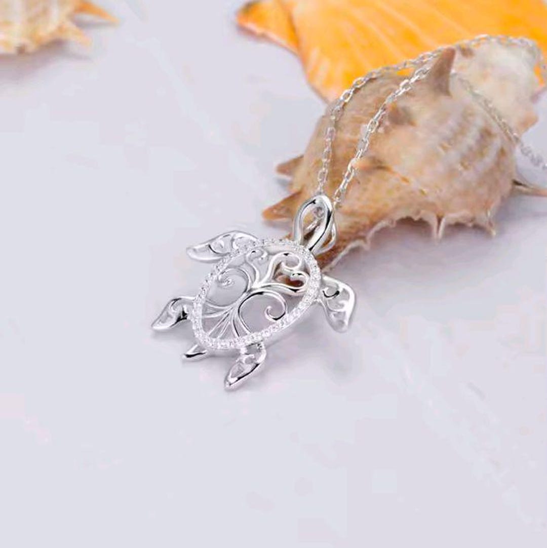 925 Sterling Silver Sea Turtle Neckless Designe With a Gem - Etsy