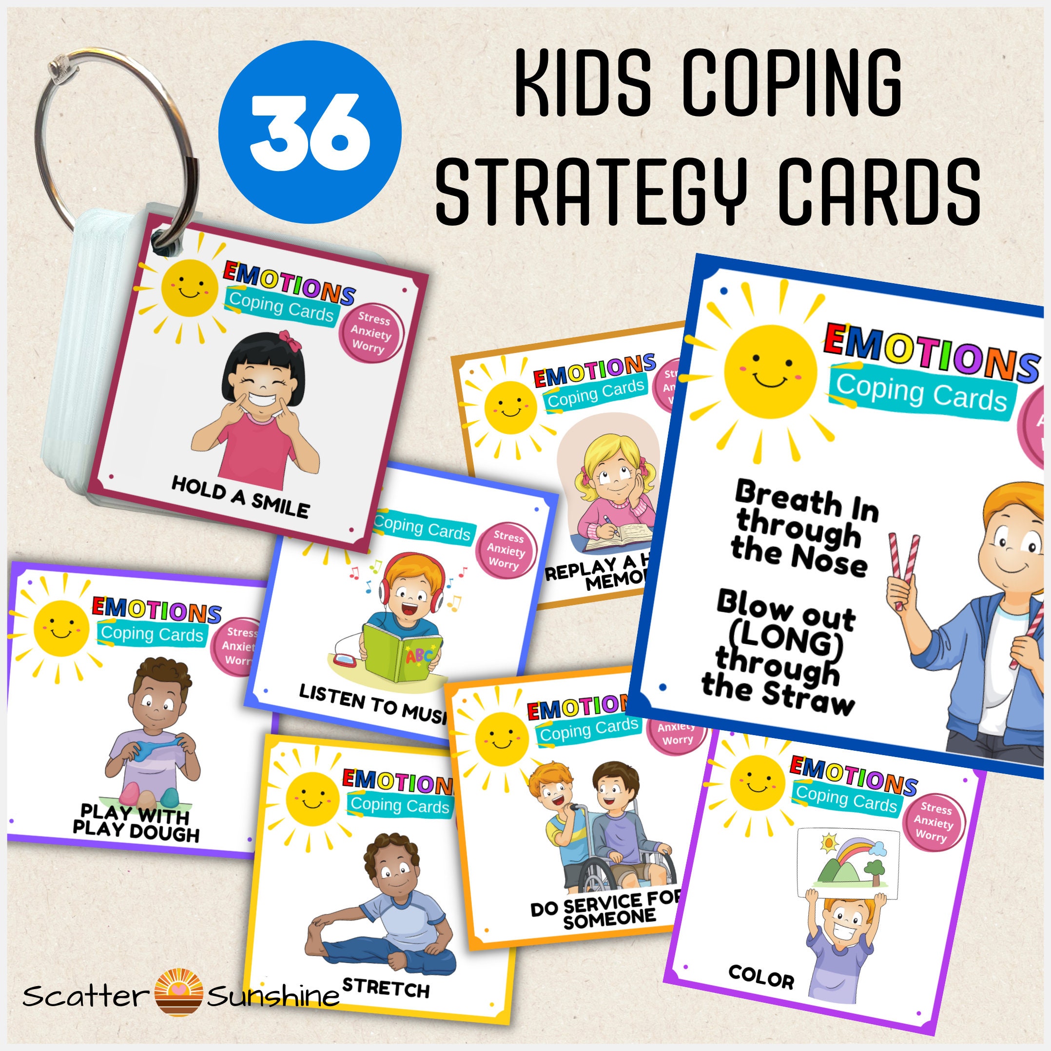 36 Kids Coping Skill Mental Health Action Cards for Mindfulness and ...