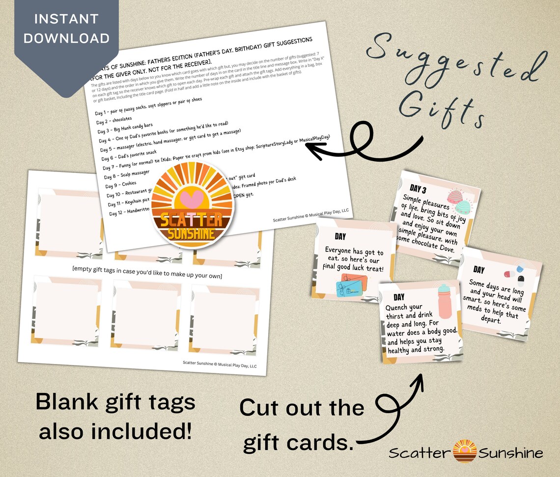 COLLEGE SURVIVAL 12 Days of Gift Tag Cards - College Care Package ...