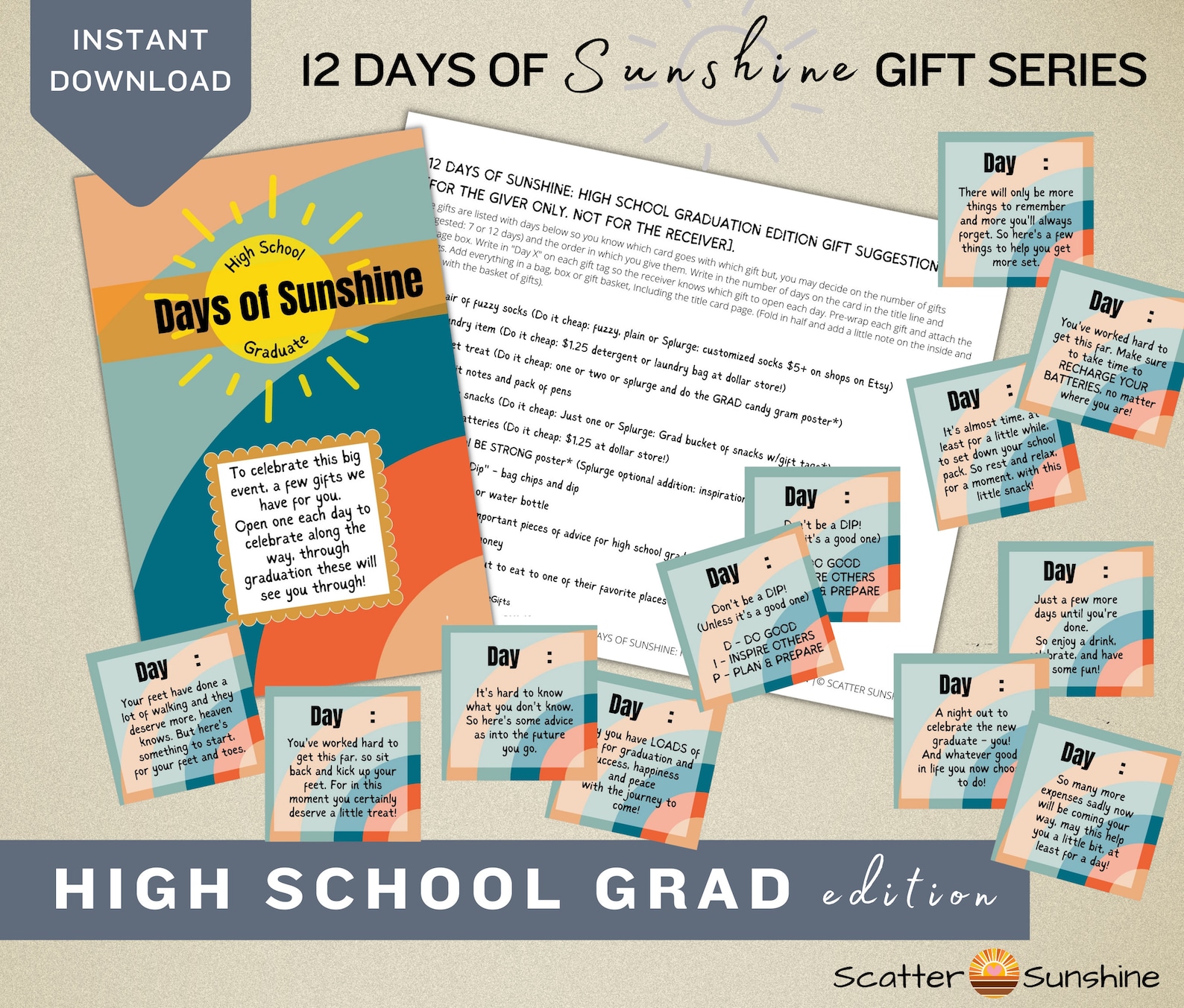 HIGH SCHOOL GRAD 12 Days of Gifts - Tags Card - Gift for High School ...