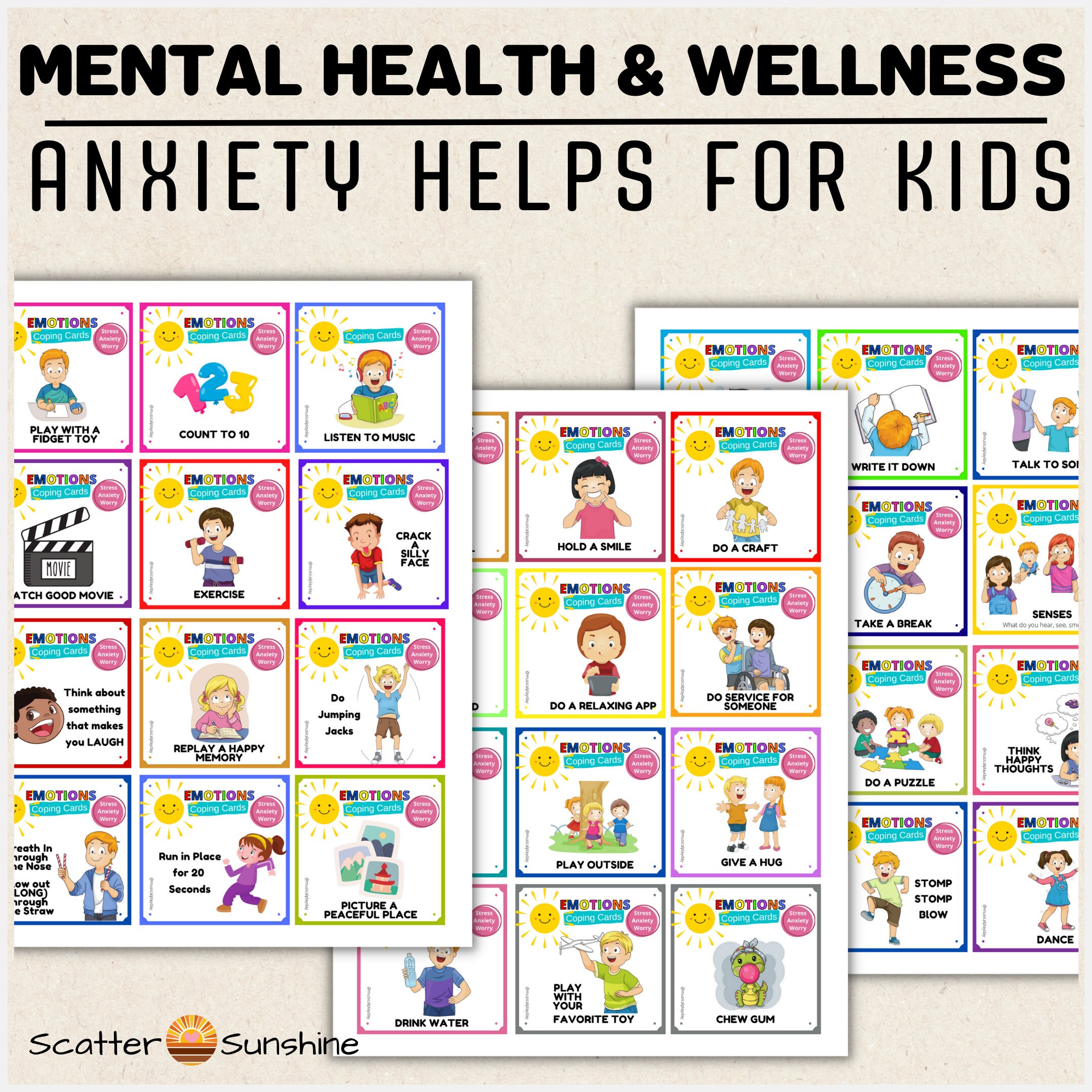 36 Kids Coping Skill Mental Health Action Cards for Mindfulness and ...