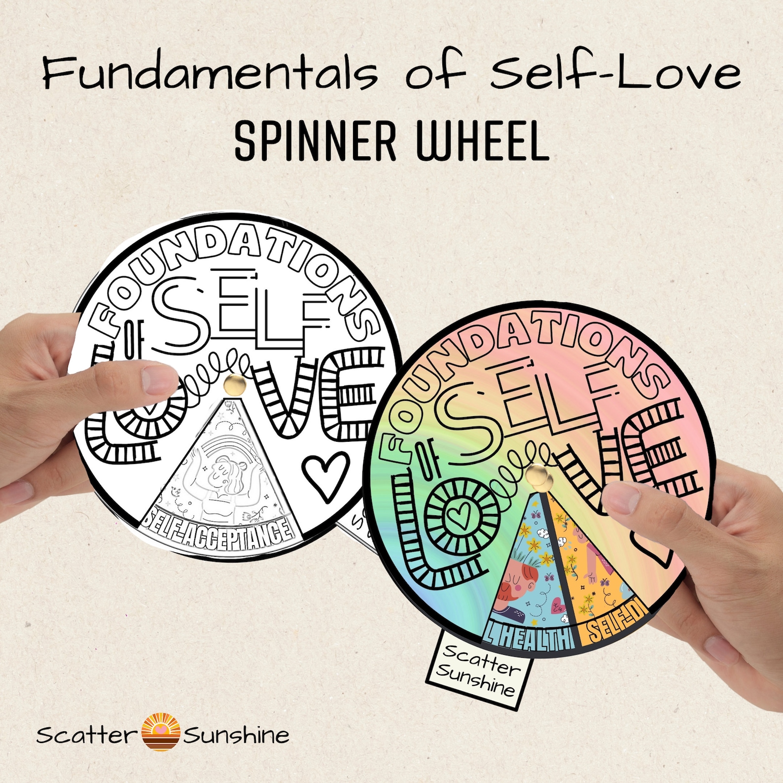 Foundations of Self Love Spinner Wheel Color and B&w Self-care Self ...