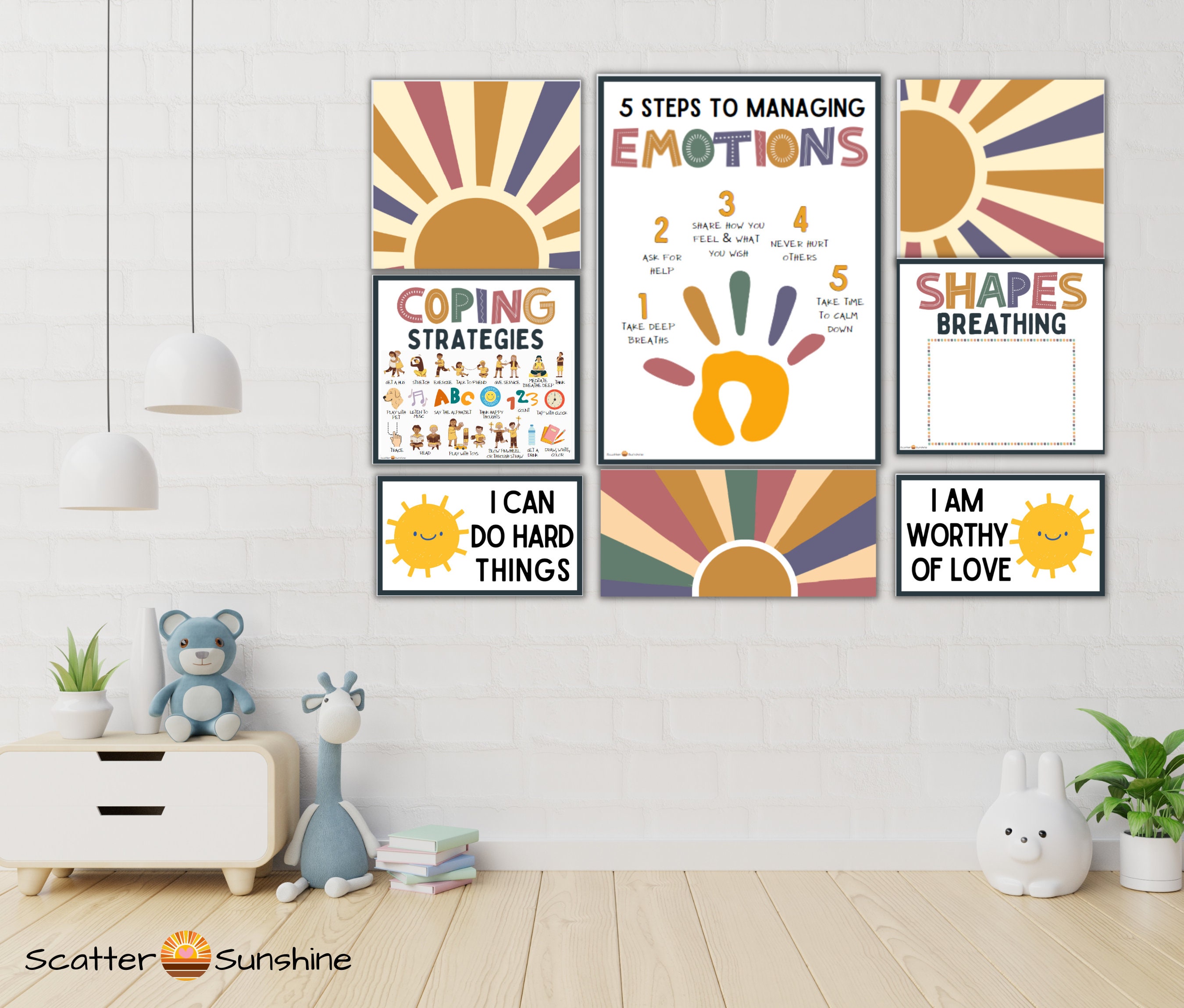Kids Calming Corner Wall Art Classroom Sun Calm Down Printable Decor ...