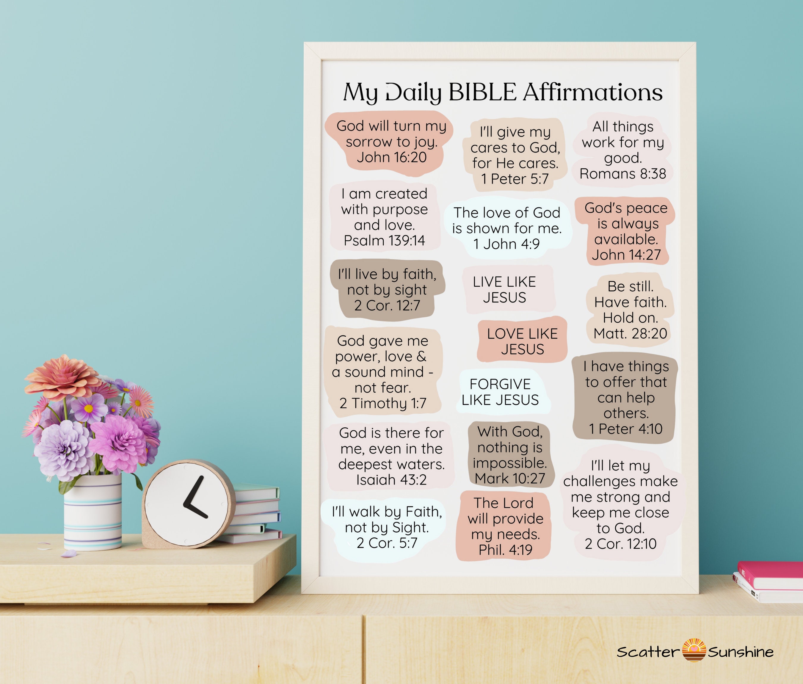 Bible Daily Affirmations Verse Positive Quote Wall Art Decor Poster ...