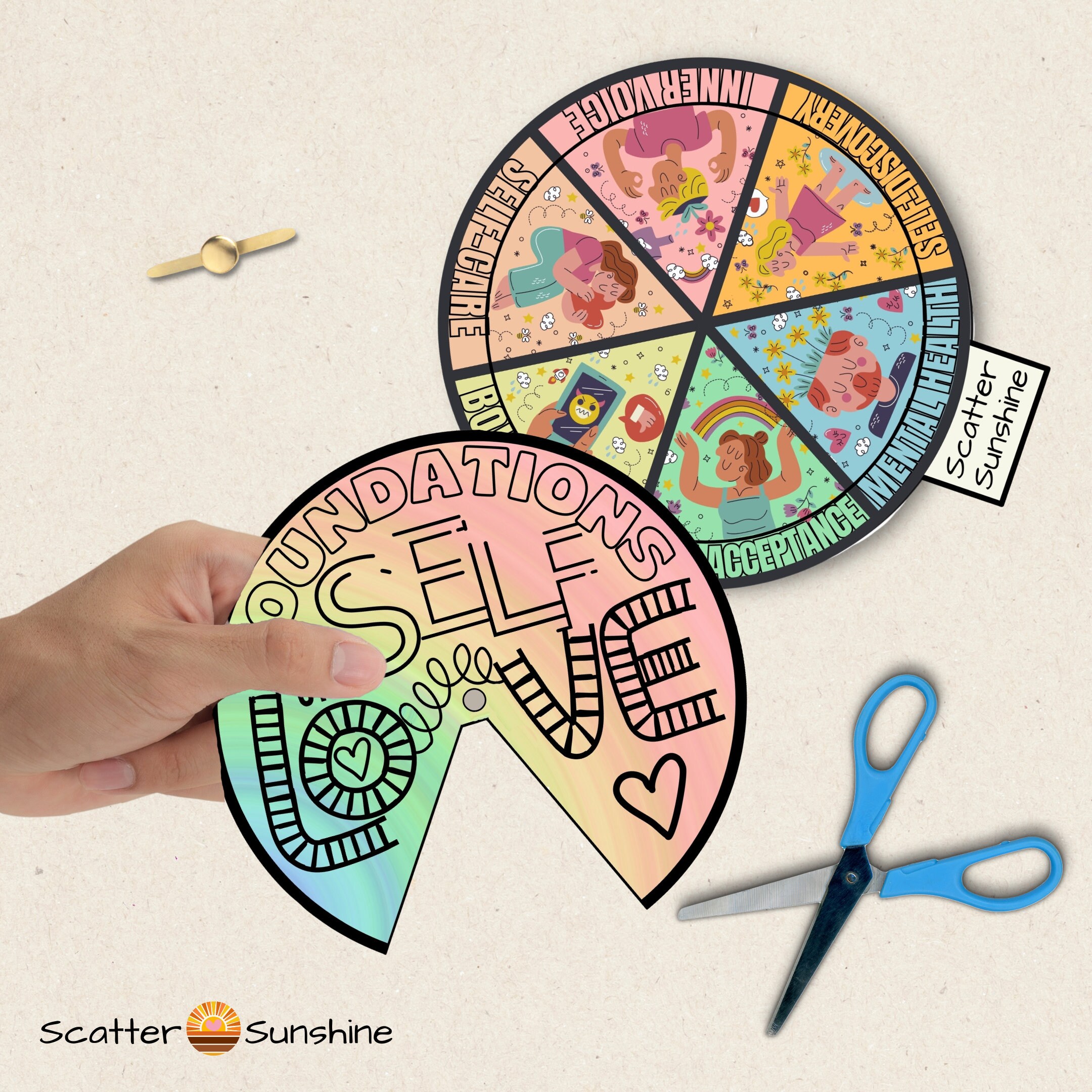 Foundations of Self Love Spinner Wheel Color and B&w Self-care Self ...