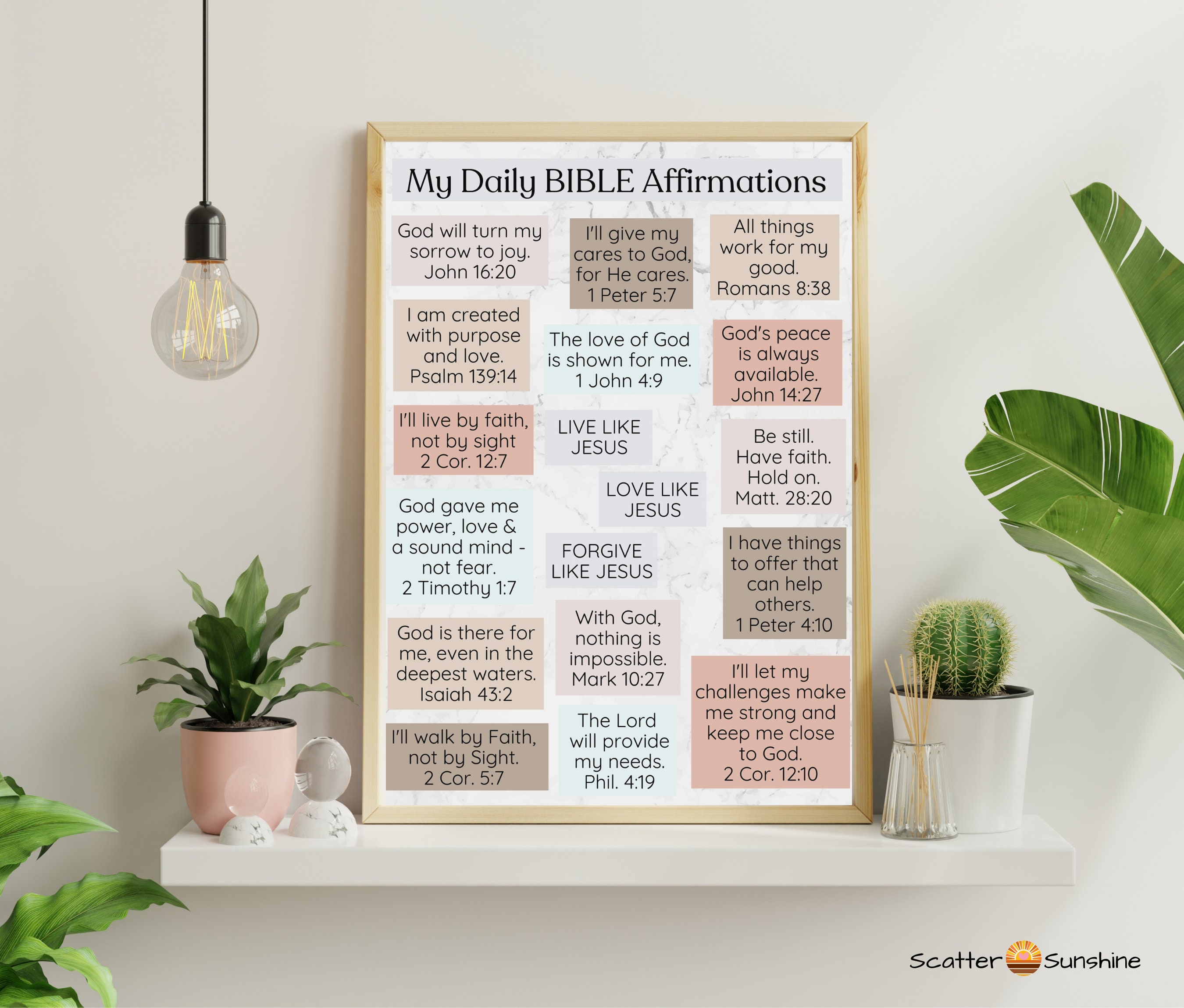 Bible Daily Affirmations Verse Positive Quote Wall Art Decor Poster ...