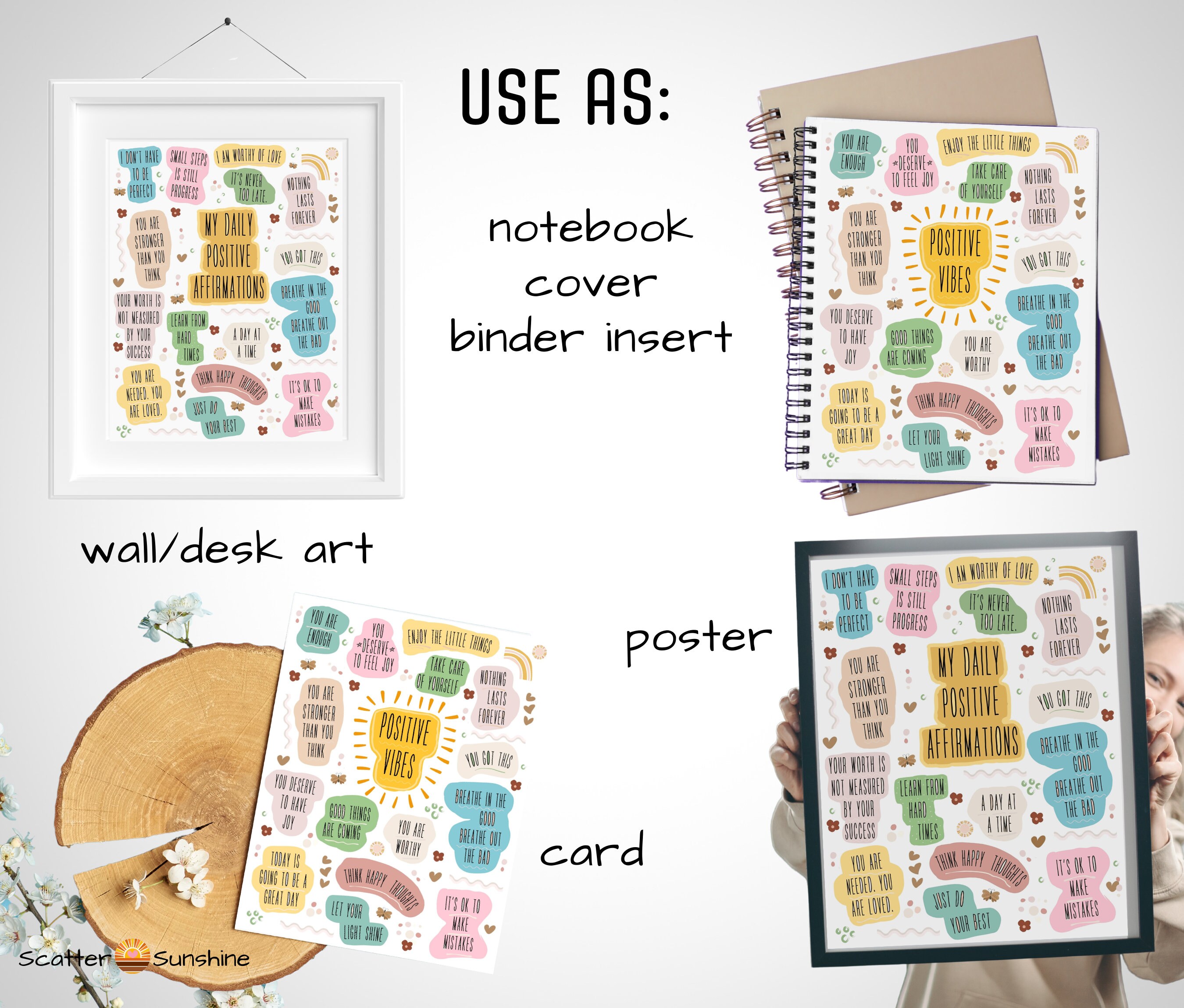 Positive Vibes Affirmations Mindset Notebook Journal Poster Card COVER ...