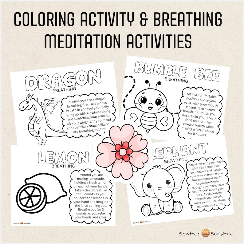 Breathing Mindfulness Coloring Pages - Coping Activity, Calming Corner ...