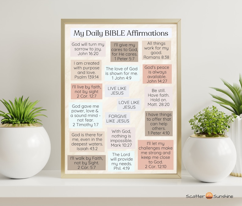 Bible Daily Affirmations Verse Positive Quote Wall Art Decor Poster ...