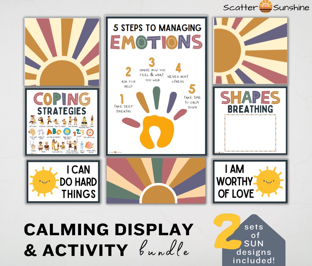 Kids Calming Corner Wall Art - Classroom Sun Calm Down Printable Decor ...